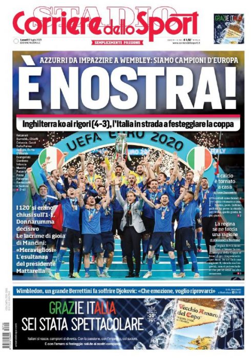 Italian Newspaper frontpage headlines & reaction to Italy Euro 2020 ...