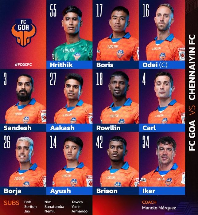 FC Goa vs Chennaiyin FC Lineups Stats & Timeline January 2025 | FCG 2-0 ...