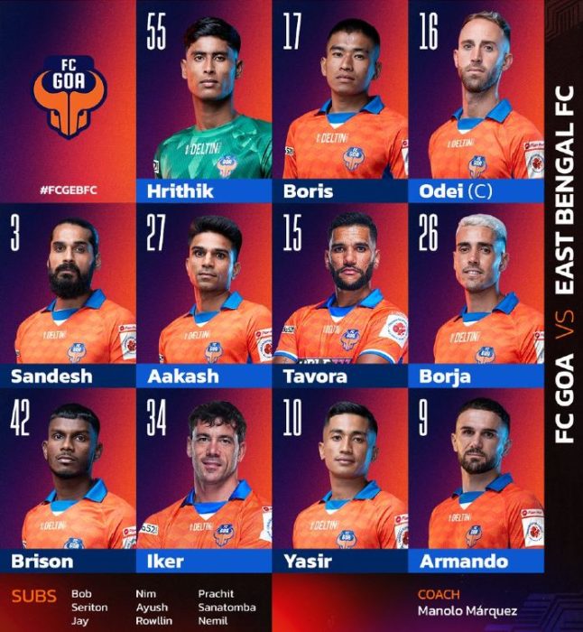 FC Goa vs East Bengal FC Lineups Stats & Timeline January 2025 | FCG 1 ...